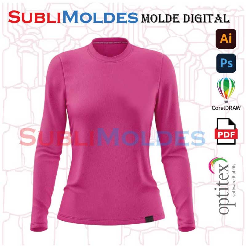 Molde Camiseta Manga Larga Basica | Sublimoldes Moldes Digitales